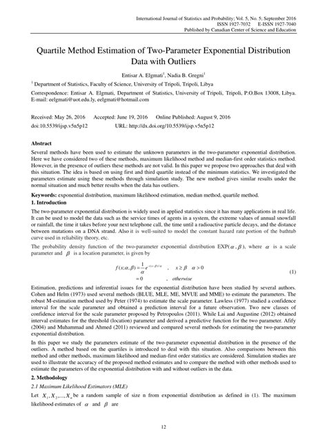 Pdf Quartile Method Estimation Of Two Parameter Exponential Distribution Data With Outliers