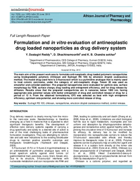 Pdf Formulation And In Vitro Evaluation Of Antineoplastic Drug Loaded