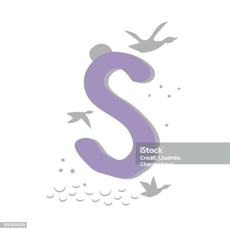 문자 S 무리의 형태로 동양 스타일의 미니멀 한 패턴 오리가 날고 바다 달이 날고 있습니다 추상적 인 객체 반점 점 그림자 벡터 일러스트 레이 션 로고 디자인 배너 개념에