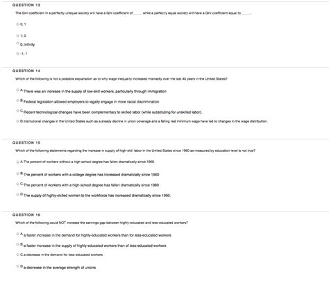 Solved QUESTION 13 The Gini Coefficient In A Perfectly Chegg Com