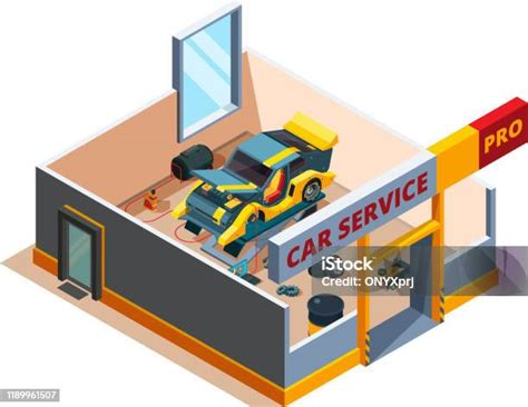 자동 서비스 아이소메트릭 자동차 차고 수리 세부 사항 단면 룸 자동차 서비스 벡터 인테리어 3차원 형태에 대한 스톡 벡터 아트 및 기타 이미지 Istock