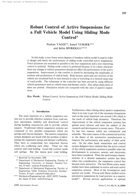 Pdf Robust Control Of Active Suspensions For A Full Vehicle Model
