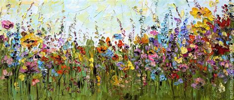Яркая картина маслом лето весна разноцветные цветы в спальню на заказ в интернет магазине на
