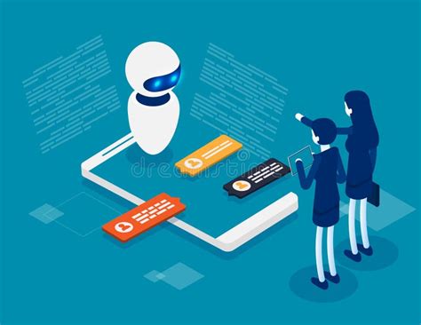 Conversation Between Human And Android Concept Business Vector Artificial Intelligence Robot
