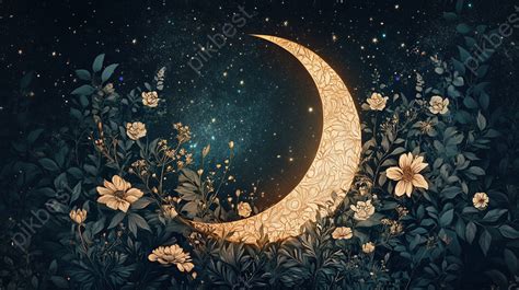 A Glowing Crescent Moon With Floral Patterns Backgrounds  Free