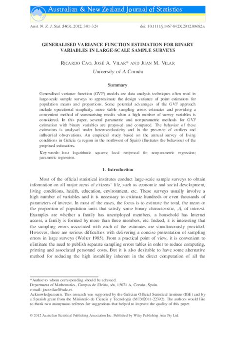 Pdf Generalised Variance Function Estimation For Binary Variables In