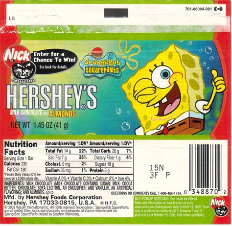 2002 Hershey Sponge Bob Candy Wrapper Archive