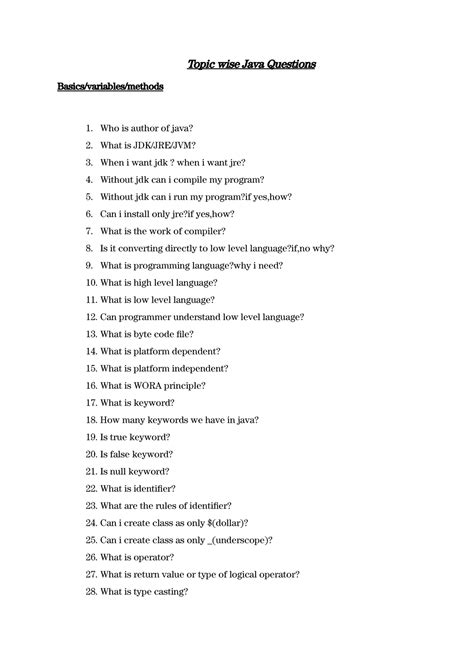 Topic Wise Java Questions Topic Wise Java Questions Basicsvariables