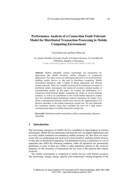 Pdf Performance Analysis Of A Connection Fault Tolerant Model For Distributed Transaction