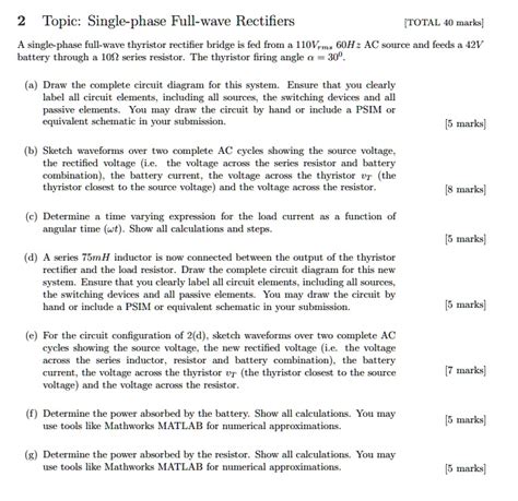 Solved Text 2 Topic Single Phase Full Wave Rectifiers Total 40 Marks A Single Phase Full