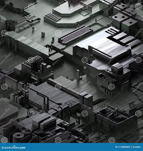 Circuit Board Futuristic Server Code Processing Gray Technology Background 3d Stock