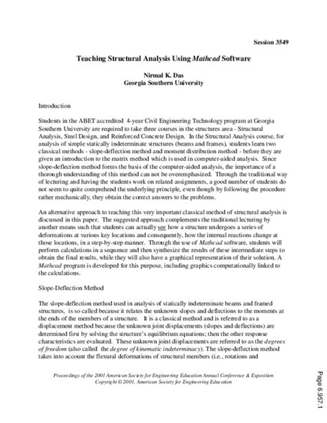 Pdf Teaching Structural Analysis Using Math Cad Software