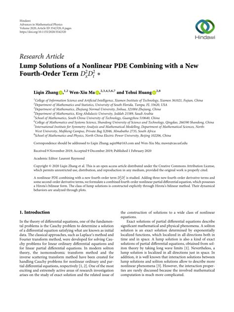PDF Lump Solutions Of A Nonlinear PDE Combining With A New Fourth Order Term D X D T