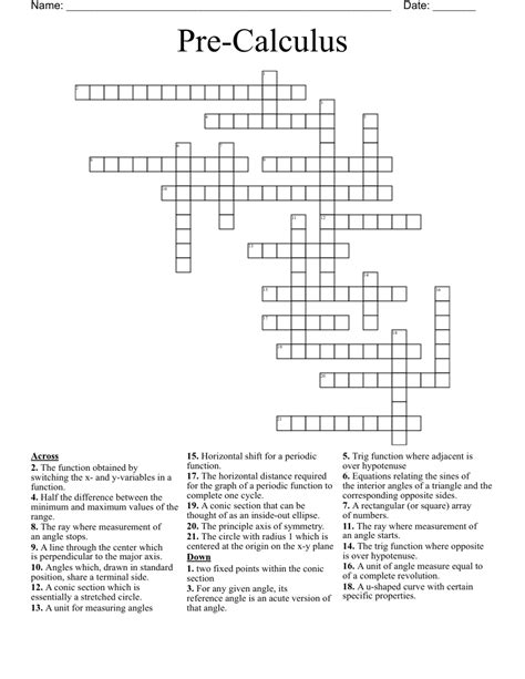 Pre Calculus Crossword Wordmint Pre Calculus Crossword Wordmint