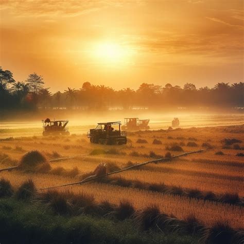 Premium Ai Image Harvester Machine To Harvest Wheat Field Working Combine Harvester