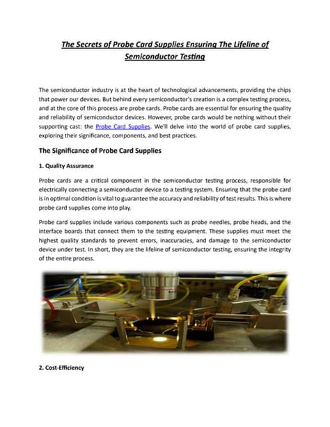 The Secrets Of Probe Card Supplies Ensuring The Lifeline Of Semiconductor Testing Pdf