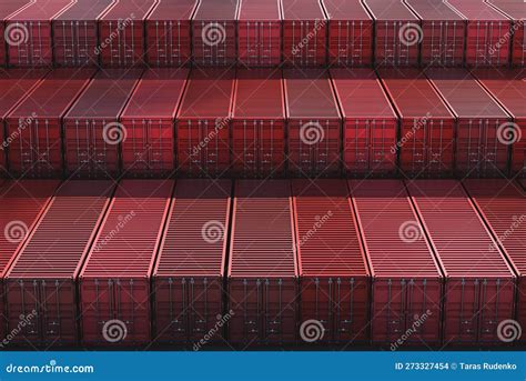 Lots Of Long Cargo Containers Stacked At The Terminal Port For Import Export Business Logistics