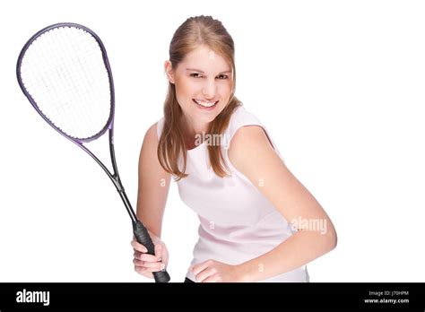 Woman With Squash Racket Stock Photo Alamy