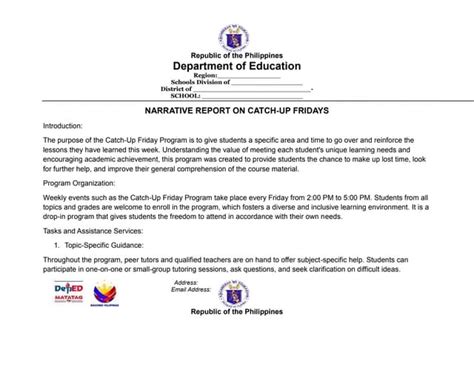 School Narrative Report On Catch Updocx