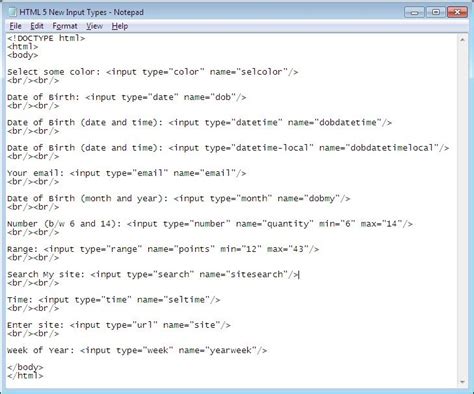 Html5 New Input Types Elearning Online Education Html5