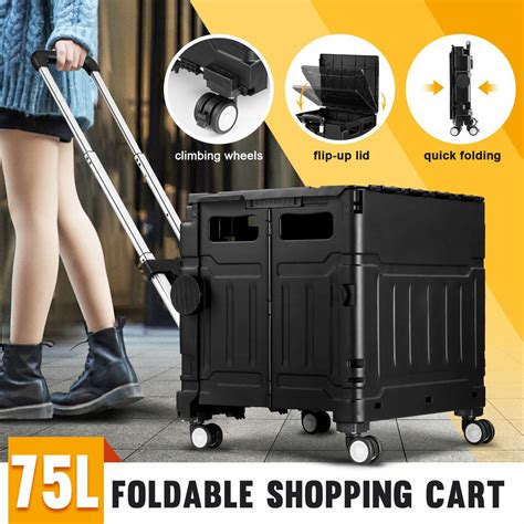 75l Shopping Trolley Cart Wheeled Basket Grocery Utility Rolling