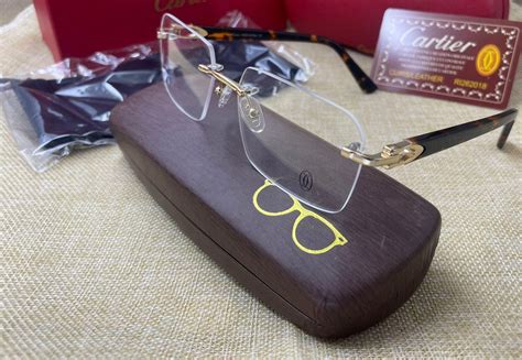 Cartier Eyeglasses Vintage Rimless Tortoise Temple Frame With Clear