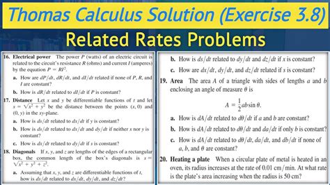 Thomas Calculus Exercise 3 8 Q16 To Q20 Related Rates Problems Urdu Hindi Lec 70 Youtube