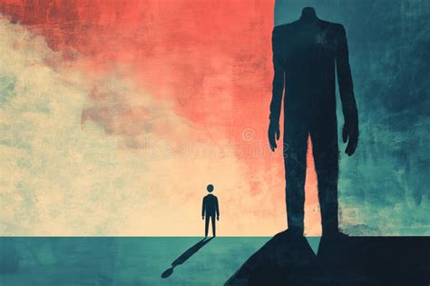 A Small Figure Confronts A Towering Giant In A Surreal Landscape Filled