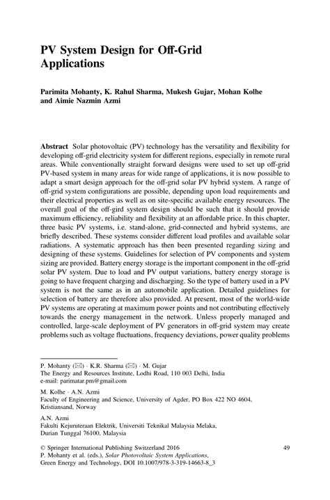 Pdf Pv System Design For Off Grid Applications