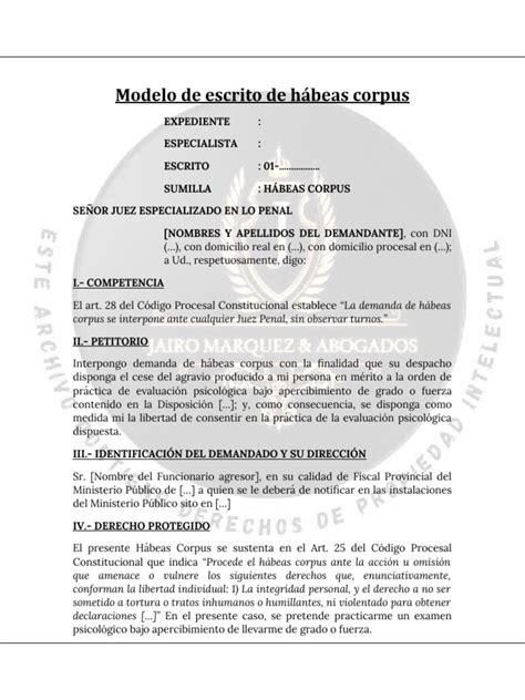 Modelo De Demanda De Hábeas Corpus Pdf Habeas Corpus Violencia