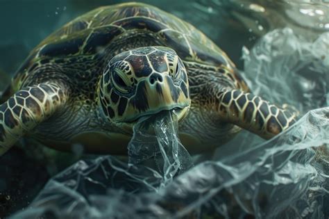 Premium Photo Sea Turtle Affected By Plastic Pollution In Galapagos
