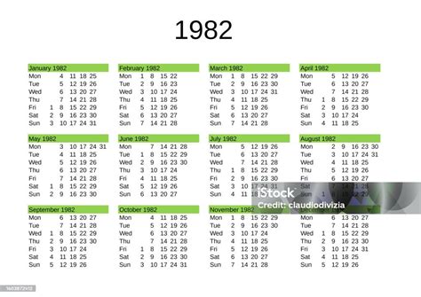 Year 1982 Calendar In English Stock Illustration Download Image Now
