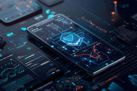 Cybersecurity Mobile Protection Interface With Data Analytics And Shield Icon Premium Ai
