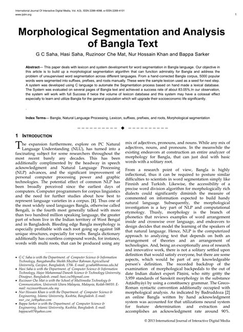 Pdf Morphological Segmentation And Analysis Of Bangla Text