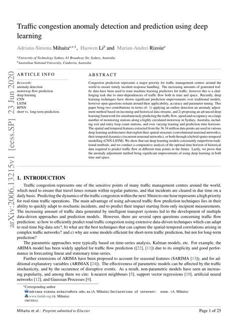 pdf traffic congestion anomaly detection and prediction using deep