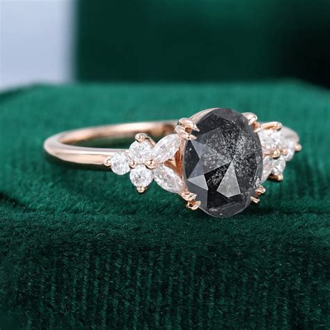 Oval Cut Salt And Pepper Diamond Blossom Engagement Ring Mollyjewelryus