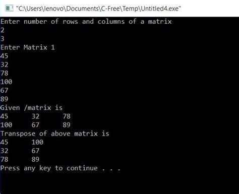 All C Programs Program To Transpose A Given Matrix