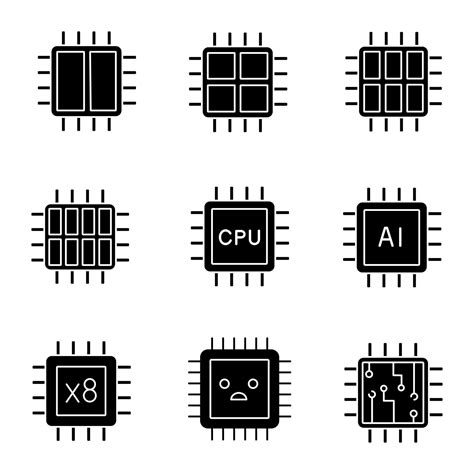 Processors Glyph Icons Set Dual Octa Quad Six Core Chips Cpu Sad Processor Integrated