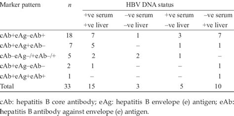 Hbv Seromarker Pattern According To Hbv Dna Testing Download Table