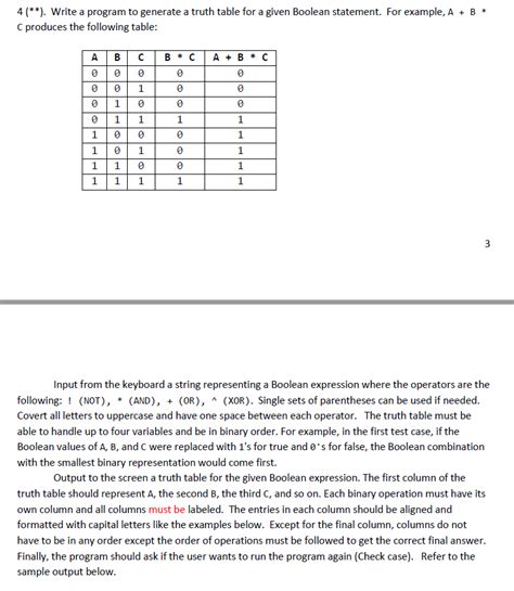 Solved 4∗∗ Write A Program To Generate A Truth Table For