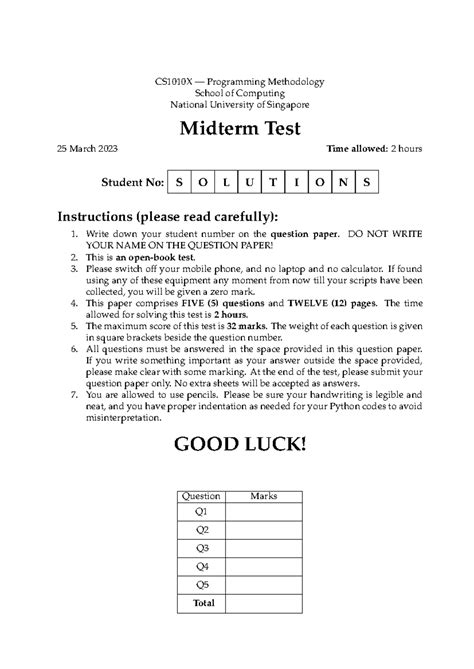 Cs1010x Midterm Test Solutions March 2023 Studocu
