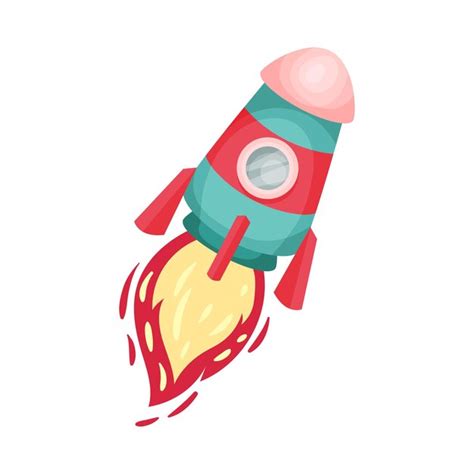 Premium Vector Cyan And Red Rocket With Porthole Launched Into Space Vector Illustration Set