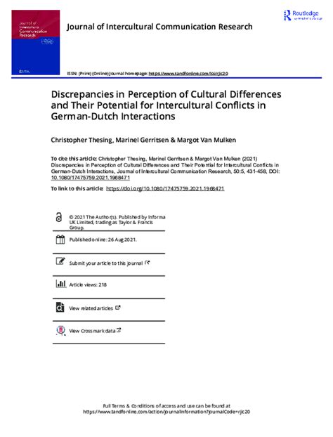 Pdf Discrepancies In Perception Of Cultural Differences And Their