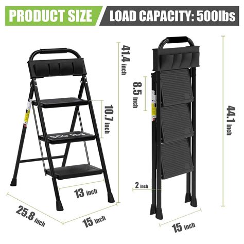 3 Step Ladder Effieler Folding Step Stool With Wide Anti Slip Pedal