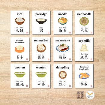 Bilingual Chinese Food Flashcards Printable Mandarin Flash Cards Word
