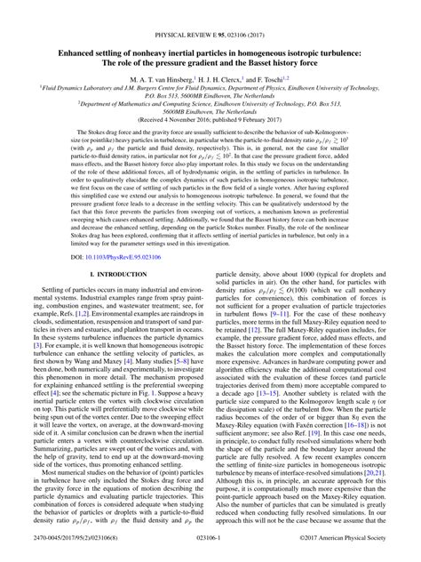 Pdf Enhanced Settling Of Nonheavy Inertial Particles In Homogeneous Isotropic Turbulence The