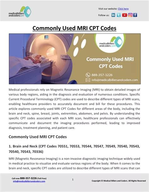 PPT Commonly Used MRI CPT Codes PowerPoint Presentation Free Download ID
