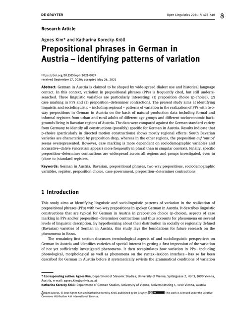 Pdf Prepositional Phrases In German In Austria Identifying Patterns Of Variation