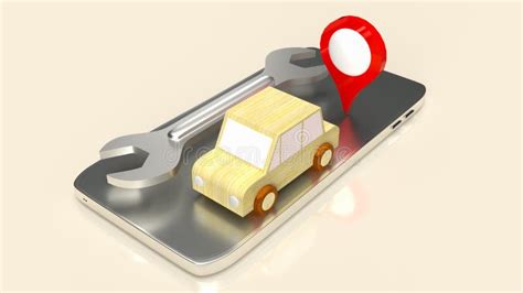 The Car And Tool On Mobile For Services Application 3d Rendering Stock Illustration