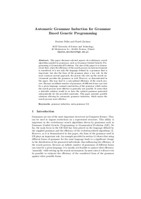 Pdf Automatic Grammar Induction For Grammar Based Genetic Programming